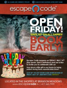 Escape Code OPENS FRIDAY! · Escape Code Branson | USA Today #5 Best ...